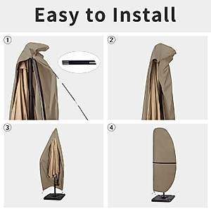Easy-Going Patio Umbrella Cover Outdoor Offset Umbrella Cover Waterproof Cantilever Parasol Cover for 7.5ft to 11.5ft Banana Frame Umbrella, Camel