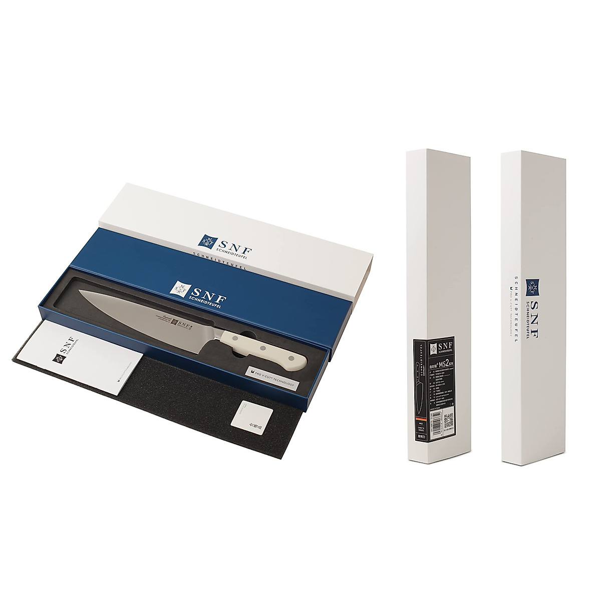 SNFSchneidteufel Gourmet 8 inch Chef Knife Made with X50CrMoV15 German Stainless Steel Blade and White Ergonomic Triple Rivet Classic Handle Design