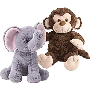 Dragon Drew Elephant and Monkey Stuffed Animals - 2 Soft Plush Animal Toys for Baby, Toddler and Kids - Cute and Cuddly Friends for Boy or Girl - Great Gift for Easter, Christmas, Birthday