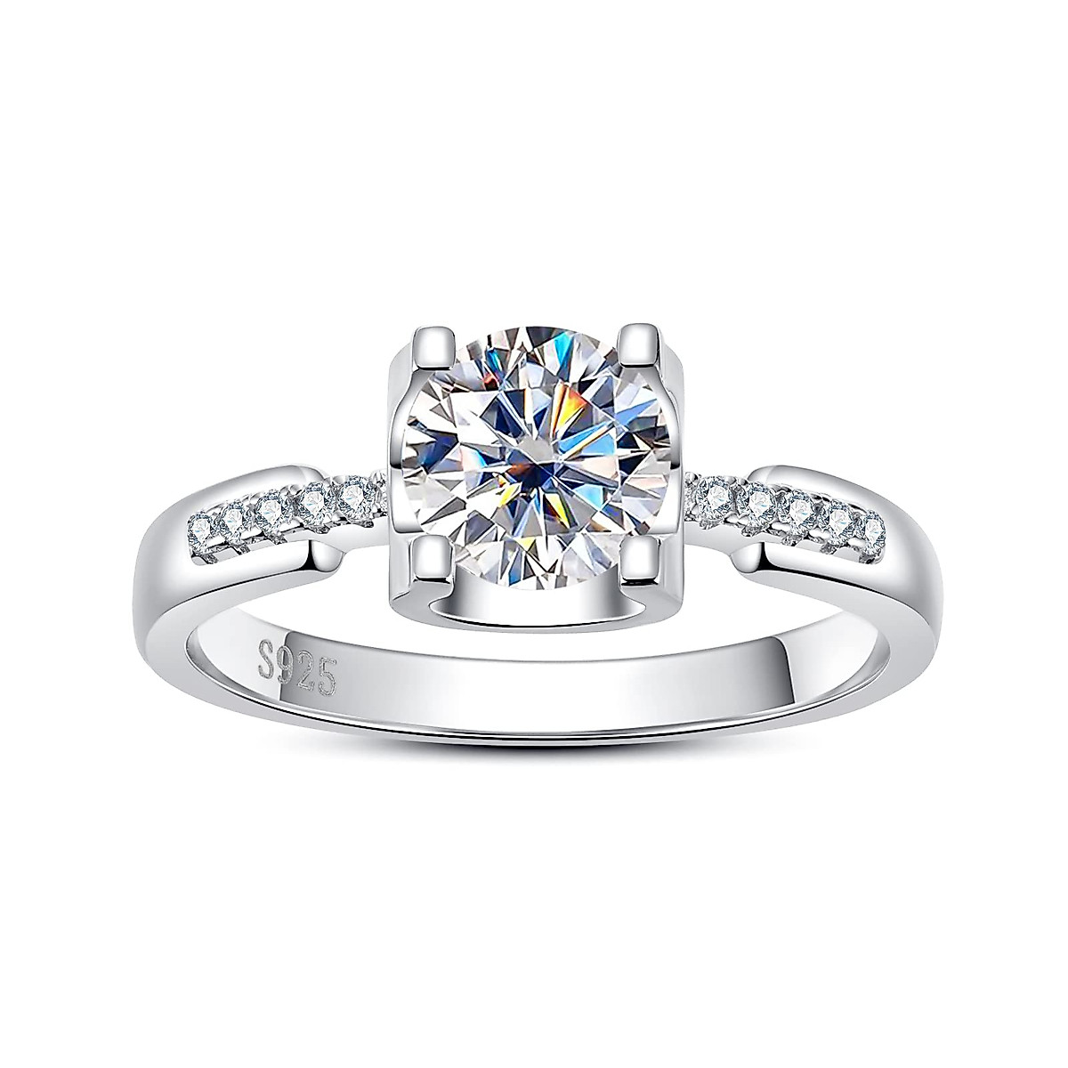 AimiIee Moissanite Engagement Rings 1CT D Color VVS1 Clarity Brilliant Round Cut Solitaire Lab Created Diamond S925 Sterling Silver 4 Prong Moissanite Promise Wedding Rings for Women with