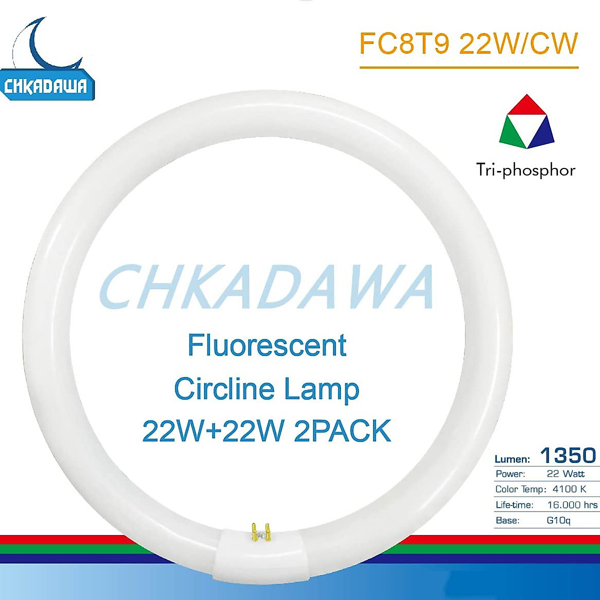 CHKADAWA FC8T9/CW Circular Fluorescent Light Bulb, 8 Inch Round T9 22W Circline Bulbs Replacement for Circle Ceiling Fixture, Cool White 4100K 1350 Lumens, G10q 4 Pin Base, 2 Pack