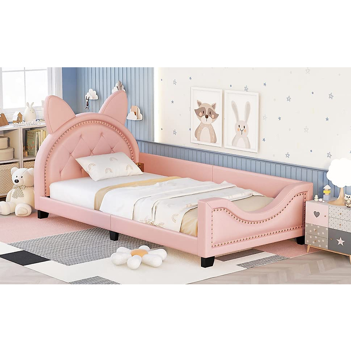 Harper & Bright Designs Twin Size Wood Platform Bed Frame with House-Shaped Headboard for Boys Girls Kids Toddler (Pink)