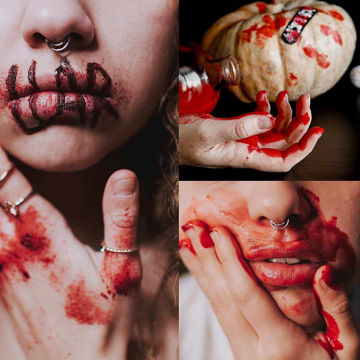 BOBISUKA 2PCS Halloween Fake Blood Makeup Kit - Fresh Red + Dark Red Realistic Washable Special Effects SFX Makeup Set, for Zombie Vampire Cosplay Monster Mouth Clothes Dress Up