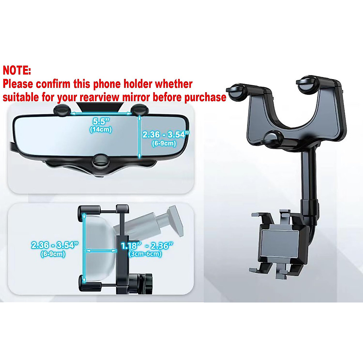 2022 Rotatable and Retractable Car Phone Holder - Rear View Mirror Phone Holder, Car Phone Holder Mount 360-degree Rotation Adjustment, Easy to Install and Remove for All Mobile Phones and All Car
