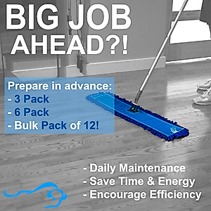 KLEEN HANDLER 24 Inch Microfiber Dust Mop, Medium Washable Commercial Dust Mop, Sweeper, Janitorial Dust Mop Head Replacement, Push Mop Broom, Blue