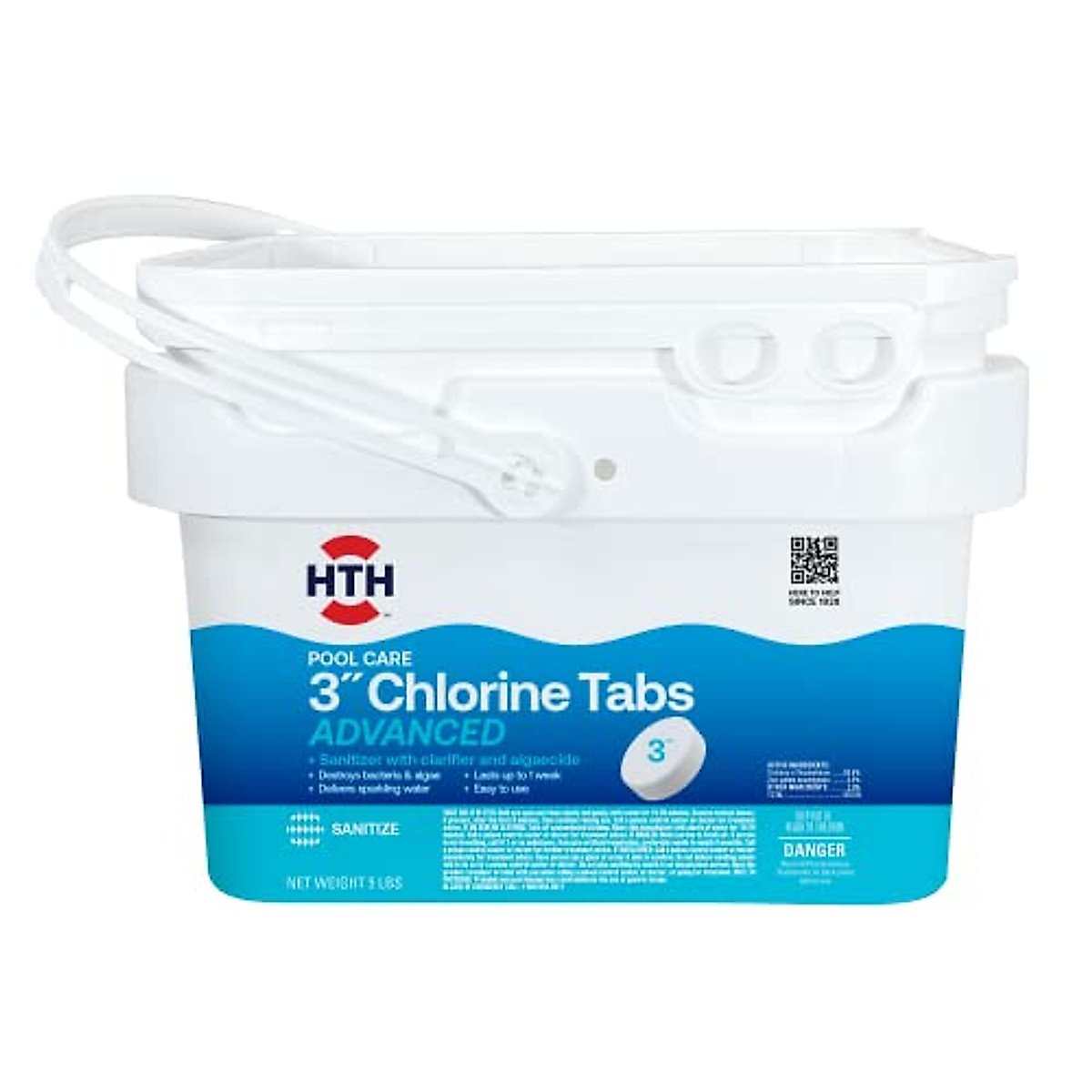 HTH Pool Care 3" Chlorine Tabs Advanced, Swimming Pool Chlorinating Sanitizer & Algaecide, Kills Algae and Bacteria, 5 lbs
