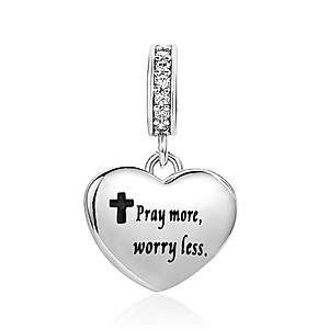 SBI Jewelry God Bible Cross Heart Charm Compatible with Pandora Charm Bracelets Mathew 6:34 Gift Bead Christmas Family Love Pendant Birthday Anniversary
