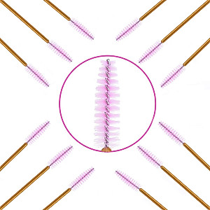 XVbond 100 PCS Disposable Eyelash Mascara Brushes Mascara Wands Applicator Eyebrow Brush, Eyelash Applicator Brush Makeup Applicators Kit (Golden-Pink)