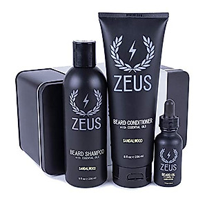ZEUS Beard Care Set, Starter Beard Wash & Beard Oil Kit for Men, Soften, Hydrates, & Moisturizes – MADE IN USA (Sandalwood)