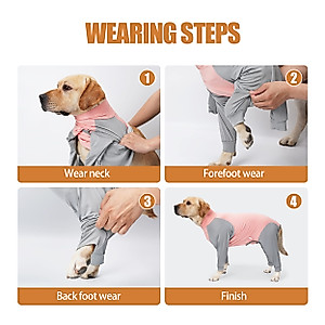 Pinellia Dog Recovery Suit, Abdominal Wound After Surgery Wear, Prevent Licking Wounds, E-Collar & Cone Alternatives, Long Sleeve Postoperative Shirts Dog Pajamas Prevent Shedding(Large, Pink)