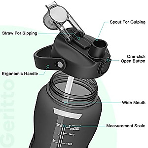 Water Bottle with 2-in-1 Lid (Straw lid/Chug Lid), Large Capacity Water Jug BPA-free Gallon Water Bottle, Leak-proof Water Jugs, Water Bottle with Time marker for Gym Outdoor (Midnight, 64oz)