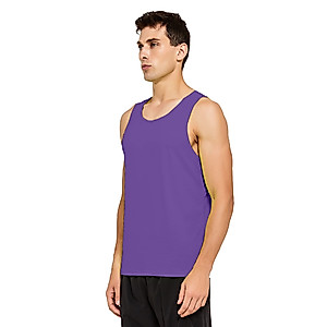 DEMOZU Men's Neon Running Athletic Workout Tank Top Quick Dry Swim Beach Pool Gym Tank Top Sleeveless Muscle Shirts, Purple, L