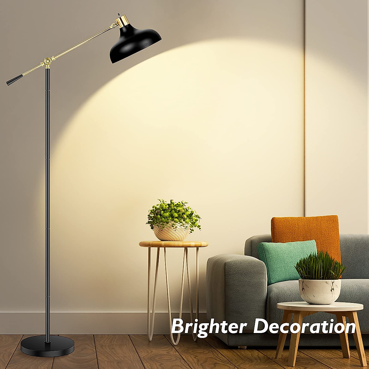 Industrial Floor Lamp For Bedrooms - Black Rustic Reading Lamp, 180°Adjustable Arm & Head Antique Indoor Standing Lamp, Modern Arc Indoor Pole Task Lamp For Living Room, Office, Study Room, Hotel