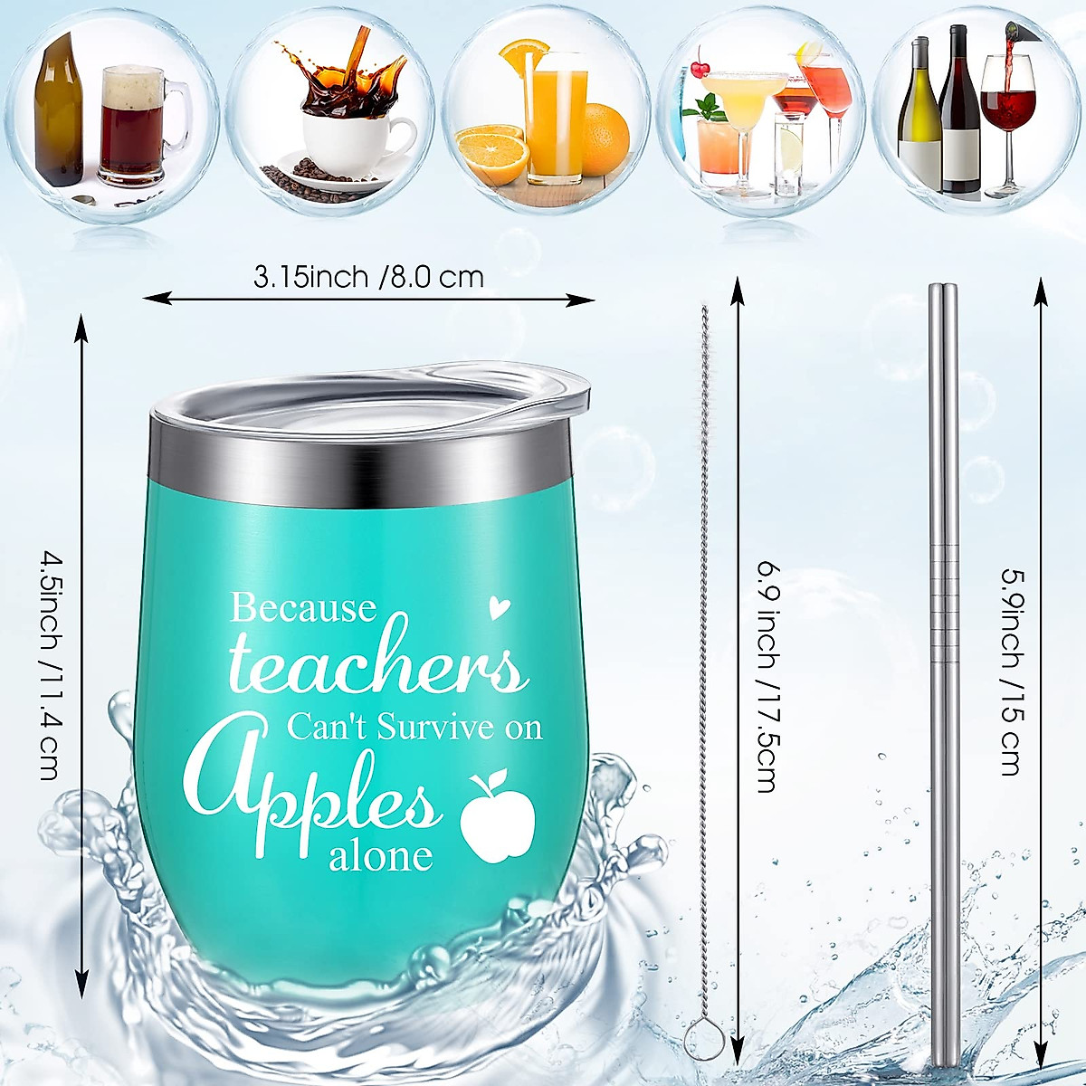 Teacher Appreciation Gifts, Teacher Gifts Thank You, Coffee Mug for Teachers, Teacher Tumbler with Straws Lids and Brushes for Graduation Educators Birthday Christmas Gift, 12 OZ (Mint, Rose Gold)