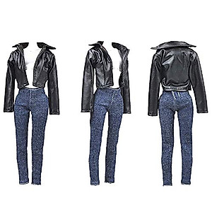 E-TING Leather Coat Suit Cool Wild Motorcycle Style Couple Clothes for Dolls (Girl)