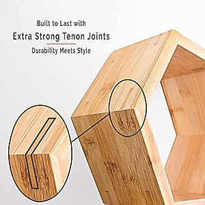 Bamboo Hexagon Floating Shelves For Wall Decor - Set Of 3 - Eco-friendly Honeycomb Shelves For Wall Mounted Hexagon Shelf Room Decor With Hanging Hardware, Wall Shelves, Hexagon Shelves For Home Decor