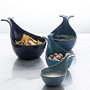 AFYBL Porcelain Ceramic Whale Shaped Bowls Ramekins Set/Stackable White Dipping Bowls with Handle for Fruit, Salad, Candy, Nut, and Snack Set of 3 (whale bowl)