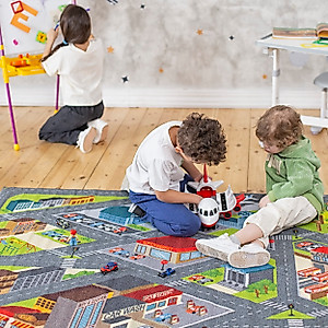 KC CUBS Road Play Map City Car Vehicle Traffic Educational Learning & Fun Game Area Non Slip Boy & Girl Kids Rug Carpet for Children Bedroom, Toddler Classroom & Baby Playroom Mat, Playtime Activity