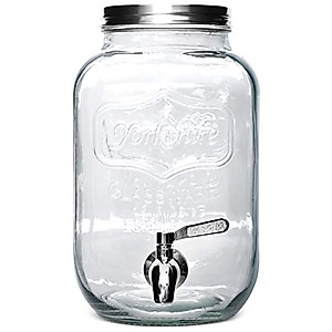 2 Gallon Glass Beverage Dispenser with Metal Spigot - Yorkshire Mason Jar Glassware with Wide Mouth Metal Lid - Great for Sun Tea, Iced Tea, Kombucha Fermenting, Juice, Beer, Wine and Liquor
