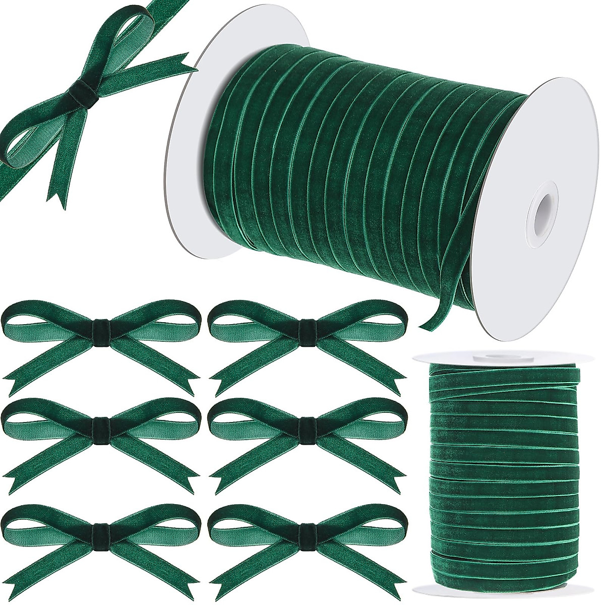 Syhood 100 Yards Christmas Ribbon Spool 3/8 Inch Rustic Crafts Gift Bows Ribbon Velvet Christmas Wreath Bow for Christmas(Green, 3/8 Inch x 100 Yard)