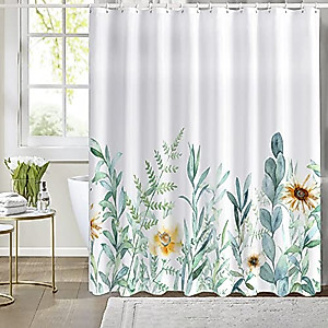 4PCS Bathroom Sets with Shower Curtain and Rugs, HUXMEYSON Spring Shower Curtain with Memory Foam Bath Mat Set and 12 Hooks, Stylish and Dural Bathroom Decor Set