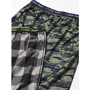 Calvin Klein Boys' Super Soft Pajama Pants, 2-Pack, Cozy Sleepwear for Kids, Green Camo/Black Plaid, Medium