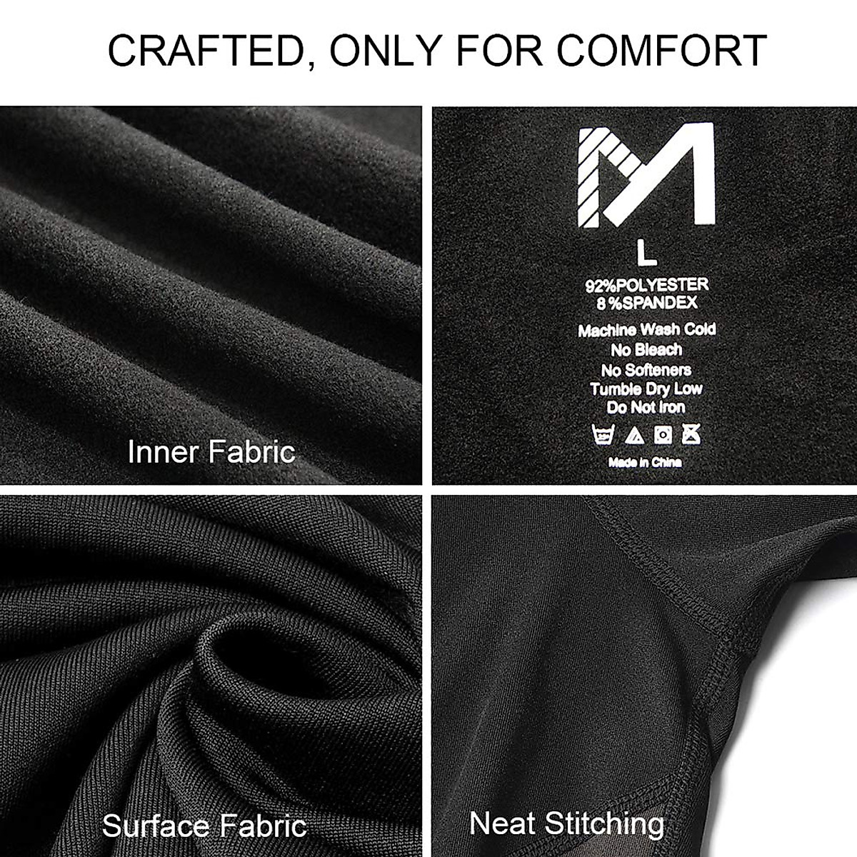 MEETYOO Thermal Underwear for Men, Winter Gear Long Johns Base Layer Top and Bottom Set for Skiing Running, Black, Large