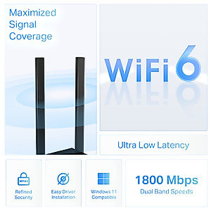 TP-Link WiFi 6 USB Adapter for Desktop PC - (Archer TX20U Plus) AX1800 Wireless Network Adapter with 2.4GHz, 5GHz, High Gain Dual Band 5dBi Antenna, WPA3, Supports Windows 11/10