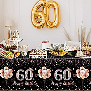 GREHUMOR 3Pcs 60th Birthday Tablecloth Decorations for Women-Rose Gold Pink Table Cloth Happy 60 Birthday Theme Party Supplies Table Cover Plastic Disposable Rectangular Party Decorations