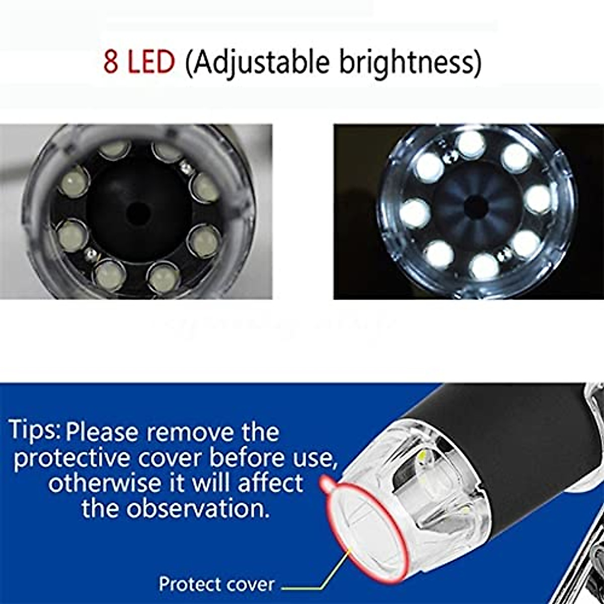 N/A Adjustable 1600X 3 in 1 USB Digital Microscope Type-C Electronic Microscope Camera for 8 LED Zoom Magnifier (Color : Black, Size : 1600X)