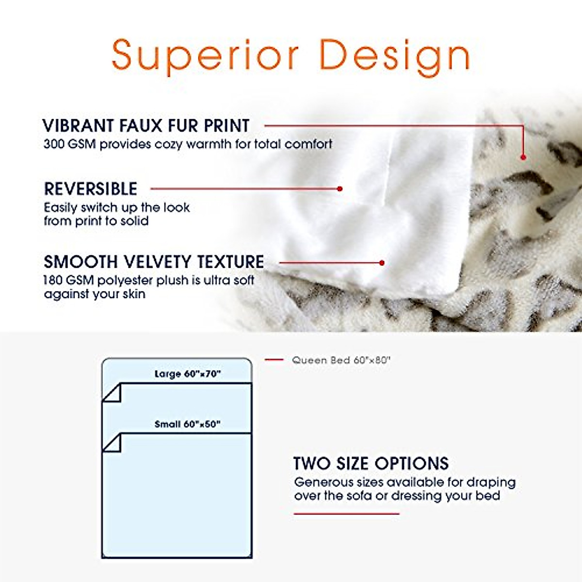 Cheer Collection Animal Print Throw Blanket | Soft Velvety Faux Fur Microplush Reversible Cozy Warm Throw Blanket - 50" x 60" - Snow Leopard