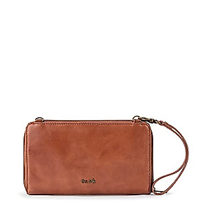 The Sak Sequoia Leather Smartphone Flap Crossbody, Chestnut Floral Etch