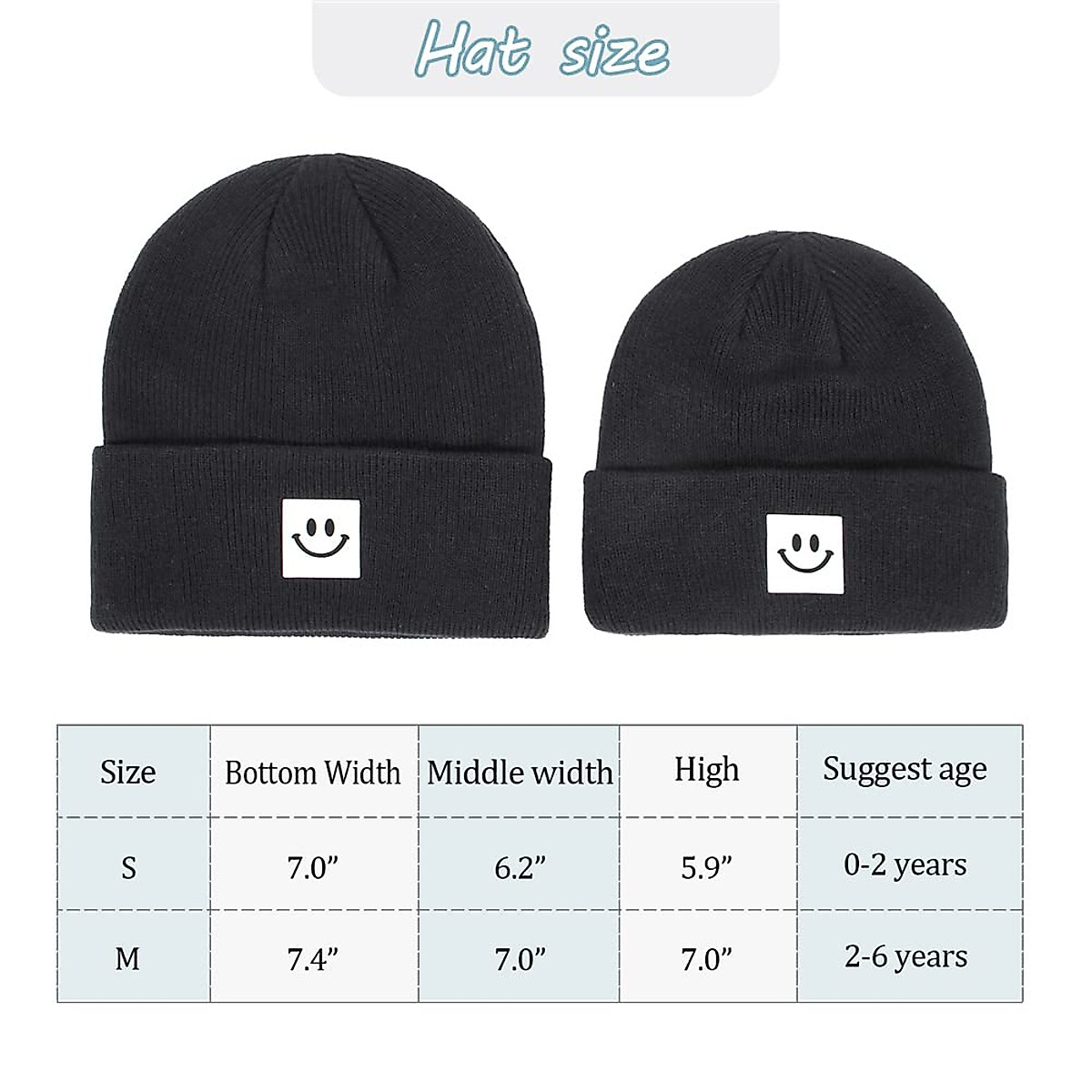 upeilxd Baby Winter Hat Soft Warm Knitted Beanie Hat with Cute Smile Face Beanie Cap for Boys Girls Black/Beige