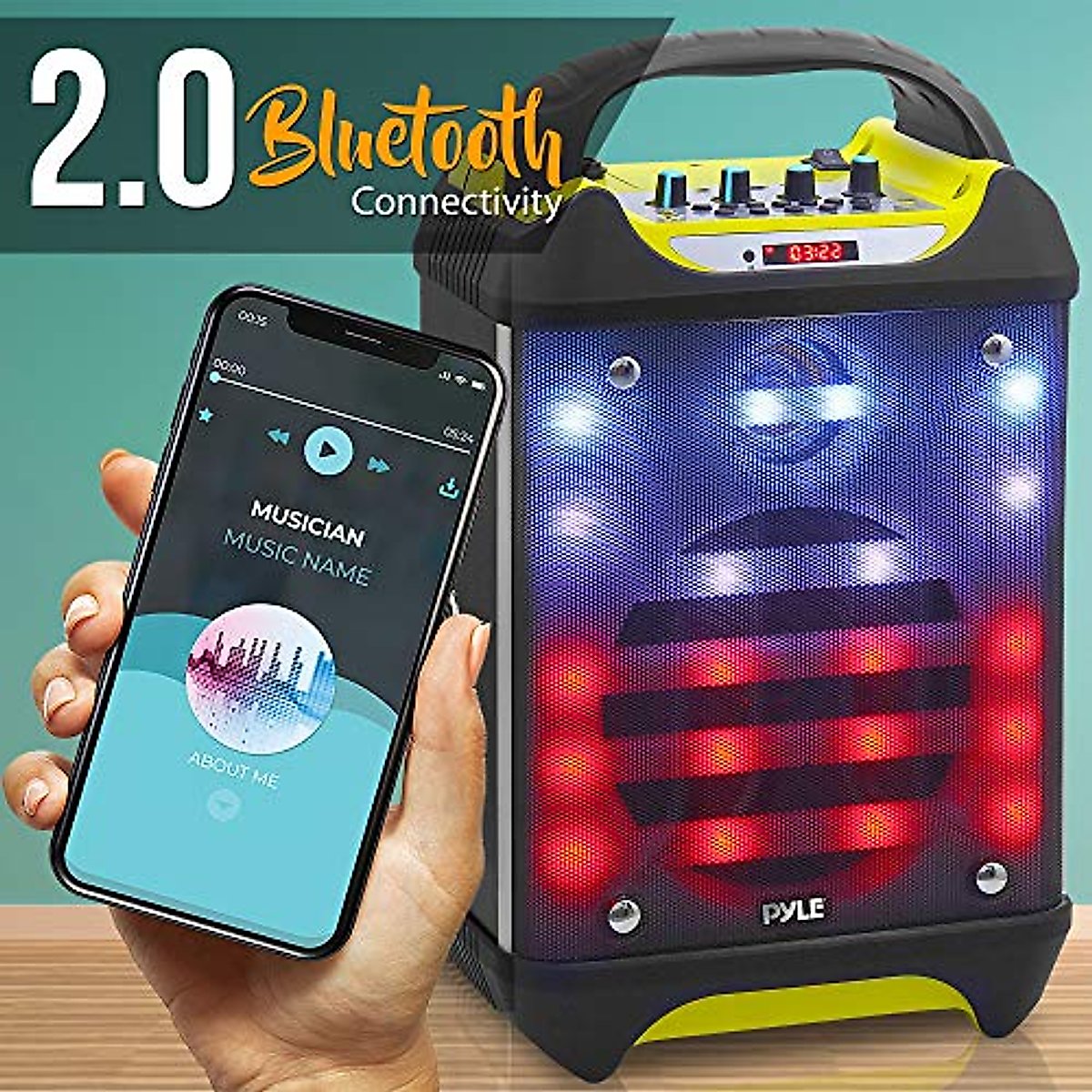 Pyle Portable Bluetooth Karaoke Speaker System - Audio Recording Function, 32 GB USB/SD Card Support, Built-in Rechargeable Battery, Flashing DJ Light w/ Music Streaming & Handheld Mic PWMA275BT