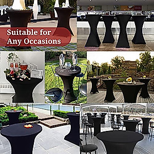 Pesonlook 6 Pack Cocktail Spandex Stretch Square Corners Tablecloth 32"x43" Black Fitted High Top Table, Cocktail Round Tablecloth Table Cover for Bar Wedding Cocktail Party Banquet Table(Black)