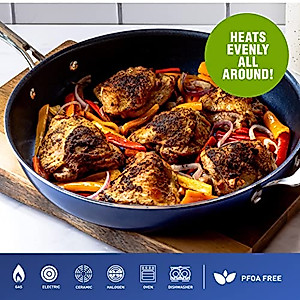 Granitestone Blue Nonstick 14” Frying Pan with Lid with Ultra Durable Mineral and Diamond Triple Coated Surface, Family Sized Open Skillet, Oven and Dishwasher Safe, 100% PFOA Free