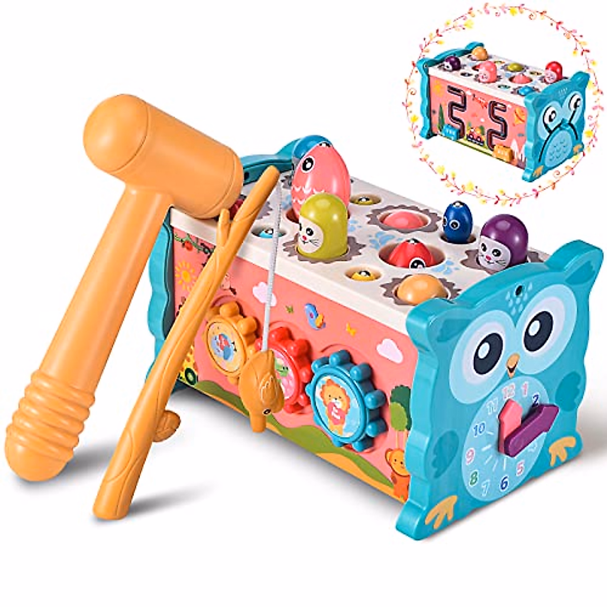 DOQUO Blue Early Baby Development Sensory Montessori Multifunctional Toys 12-18 Months Educational Hammering Pounding for 1+ Years Gift