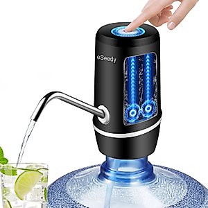 eSeedy Electric Water Pump, Automatic Drinking Water Dispenser for 5 Gallon Water Bottle, Portable Water Dispenser with Rechargeable Batteries and USB Charging for 5 Gallon Water Jugs