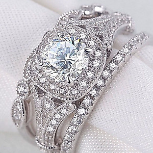 3Pcs Womens Rings, Gorgeous Finger Ring Shiny Exquisite Creative Popular Wedding Ring for Engagement Silver US 7