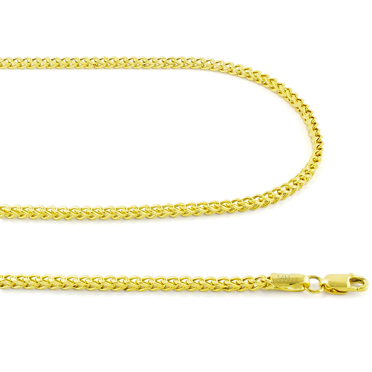 Nuragold 14k Yellow Gold 2.1mm Franco Wheat Spiga Foxtail Chain Pendant Necklace, Mens Womens Jewelry 14" 16" 18" 20" 22" 24"