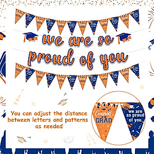 Fangleland We are So Proud of You Banner, Orange Blue Graduation Pennant Banner Decorations 2025, Congrats Grad Triangle Hanging Flag, Class of 2025 Graduate Ceremony Party Supplies