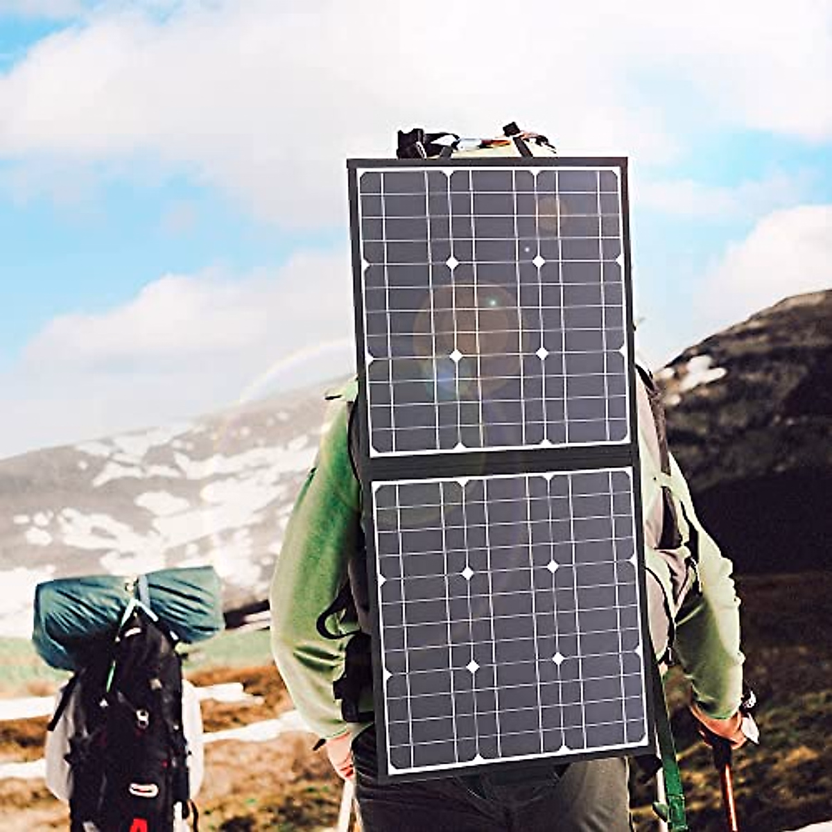50W 18V Portable Solar Panel, FF FLASHFISH Foldable Solar Charger with 5V USB 18V DC Output Compatible with Portable Generator, Smartphones, Tablets and More