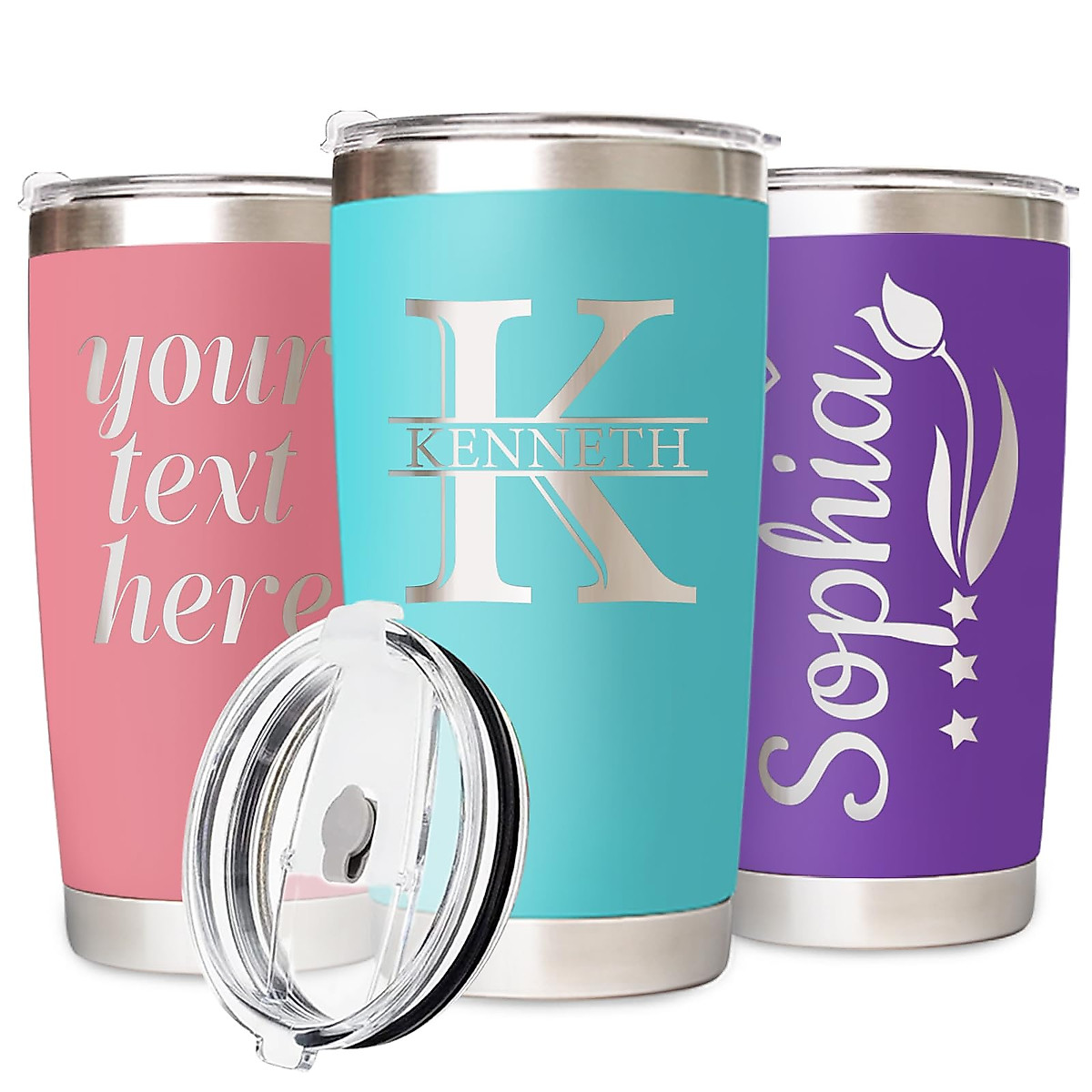 Petalsun Personalized Tumbler with Names, Custom Travel Coffee Tumbler - 16 Designs, 10 Colors, 20oz tumbler with lid and straw, Personalized Birthday Gifts for Mom Women Men Anniversary