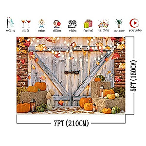 AIIKES 7X5FT Fall Thanksgiving Backdrop Autumn Pumpkin Harvest Barn Door Photography Backdrop Light Post Maple Leaves Haystack Thanksgiving Party Decorations Photo Studio Prop 12-457