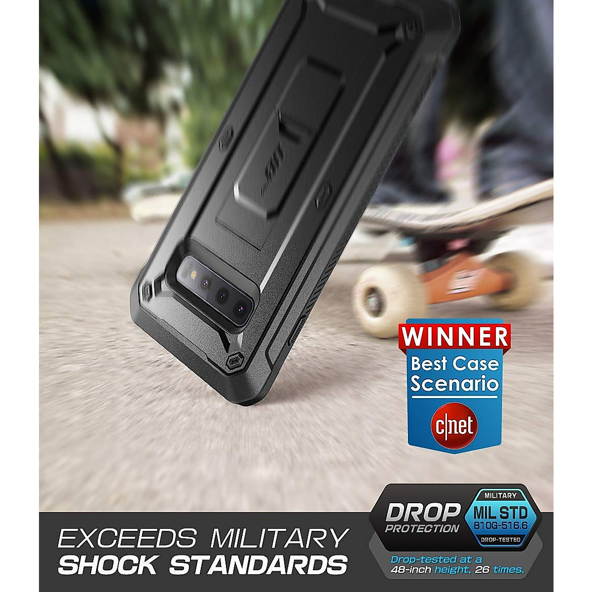 SUPCASE for Samsung Galaxy S10 Case with Satnd (Unicorn Beetle Pro), [Built-in Belt Clip] Heavy Duty Shockproof Rugged Protective Phone Case Without Built-in Screen Protector for Galaxy S10, Black