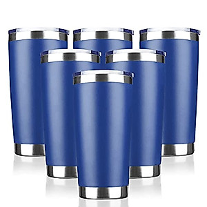 EcoMozz 20oz Tumbler Stainless Steel Vacuum Insulated Mug with Lid, Double Wall Travel Mug, Durable Powder Coated Coffee Cup, Suitable for Ice Drinks and Hot Beverage（New Blue 6 pack）