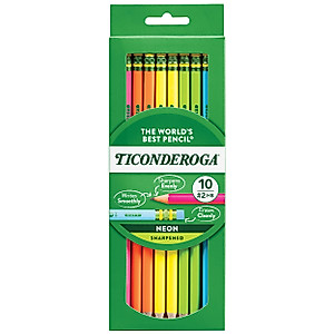 Ticonderoga Wood-Cased Pencils, #2 HB Soft, Pre-Sharpened, Neon, 10 Count (X13810)