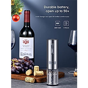 KNIPAN Electric Wine Opener 5-IN-1, Automatic Wine Bottle Openers with Foil Cutter, Wine Aerator Pourer, Vacuum Stopper, Rechargeable Electronic Corkscrew Wine Opener Kit