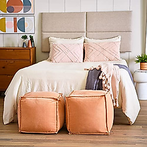 Main + Mesa Embroidered Cotton Geometric Lumbar Pillow, Blush