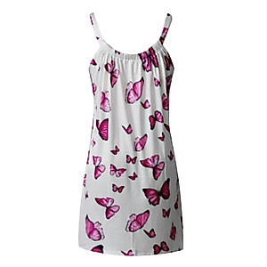 Women's Fashion Sexy Sleeveless Cute Cartoon Print Hem Loose Beach Dress Office Dresses for Women for Work Pink